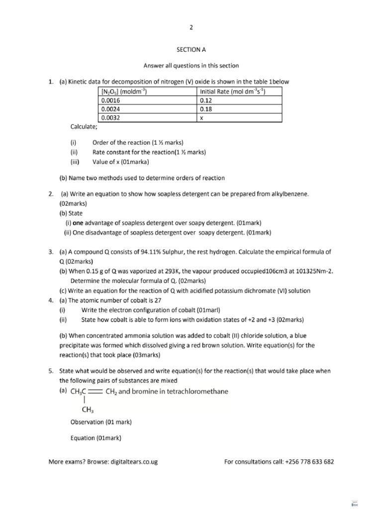 UNEB 2023 UACE Chemistry Paper 1 2023 With Answers | PDF