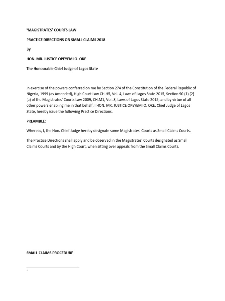 Lagos Small Claims Court Guidelines | PDF | Judgment (Law) | Appeal