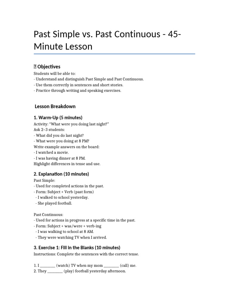 Past Simple vs. Past Continuous Lesson | PDF | Subject (Grammar ...