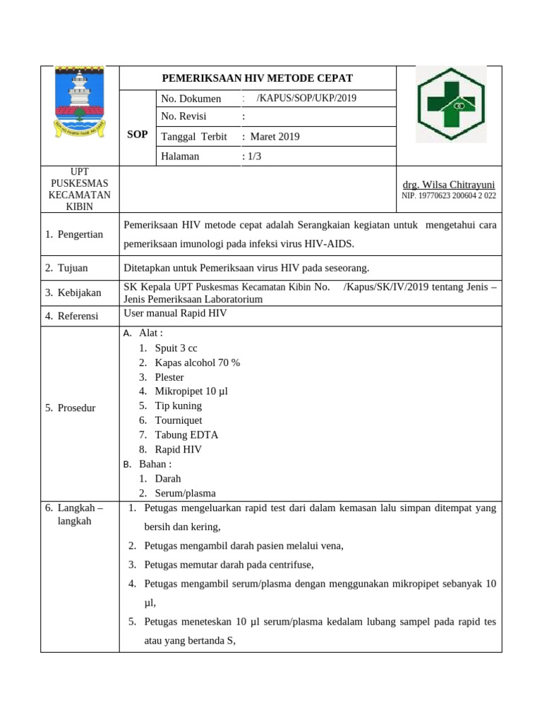 Prosedur Pemeriksaan HIV Metode Cepat | PDF