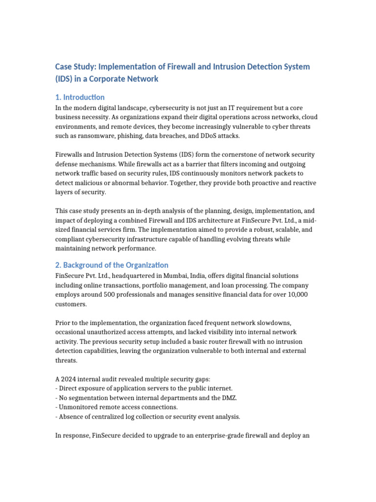 Enhanced Firewall IDS Implementation Case Study | PDF | Security | Computer Security