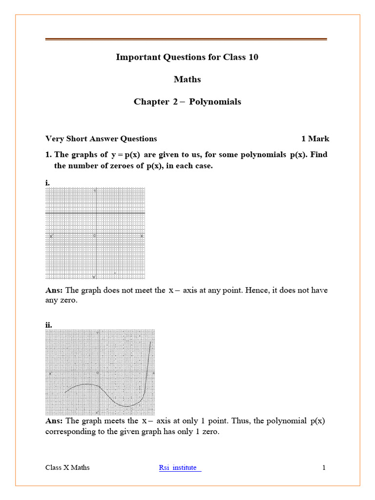 Class 10 Maths Polynomials Guide | PDF | Quadratic Equation | Zero Of A ...