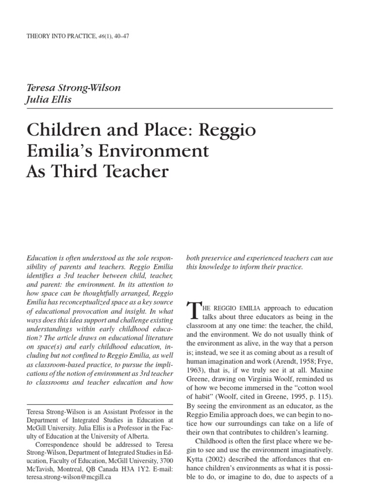 Children and Place Reggio Emilia Environment As Third Teacher | PDF ...