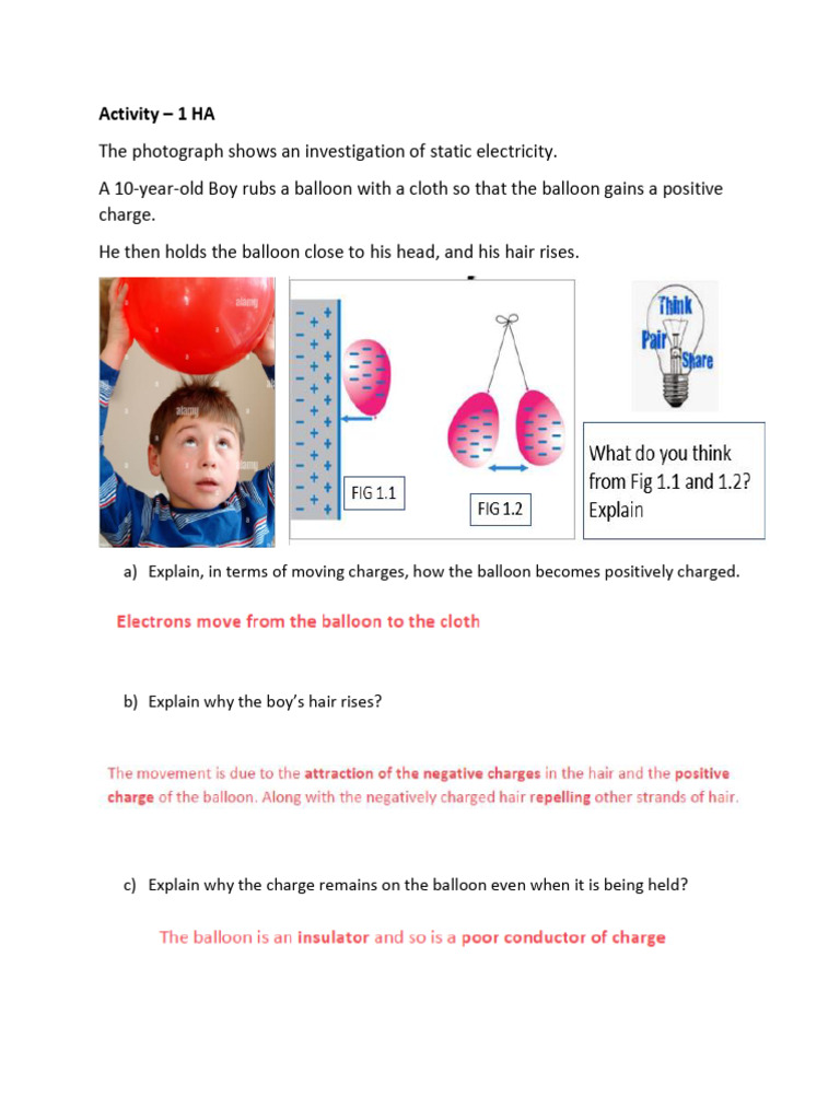 Static Electricity - Activity Sheet - 2 | PDF