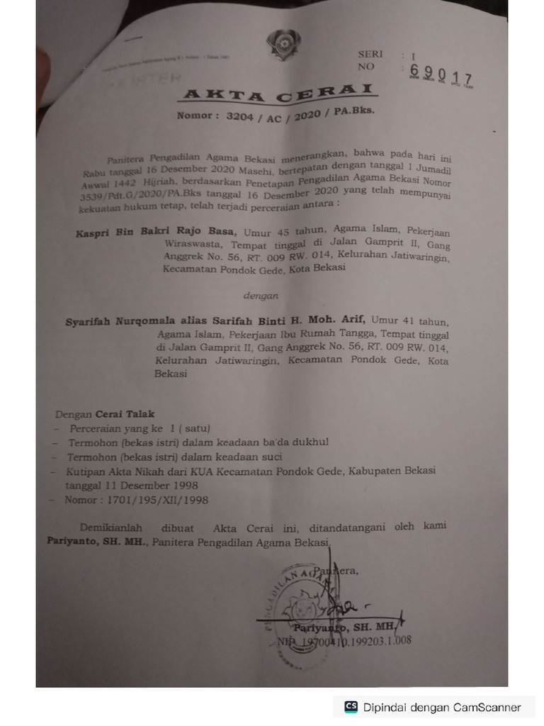 Contoh Akte Cerai | PDF