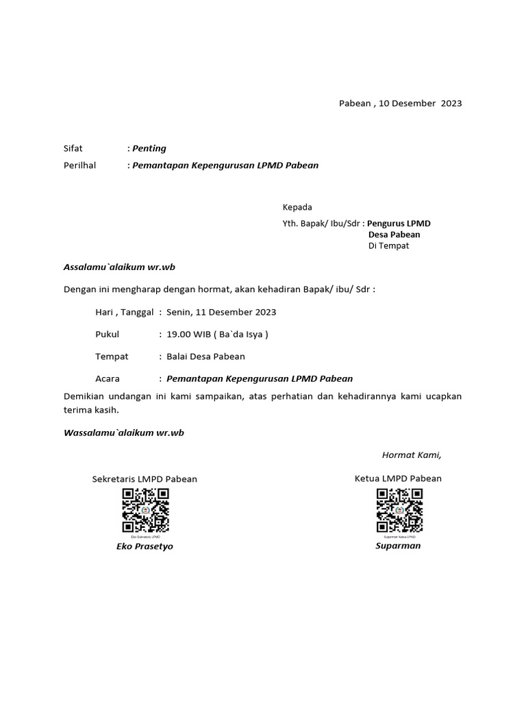 Undangan Rapat LPMD Pabean | PDF