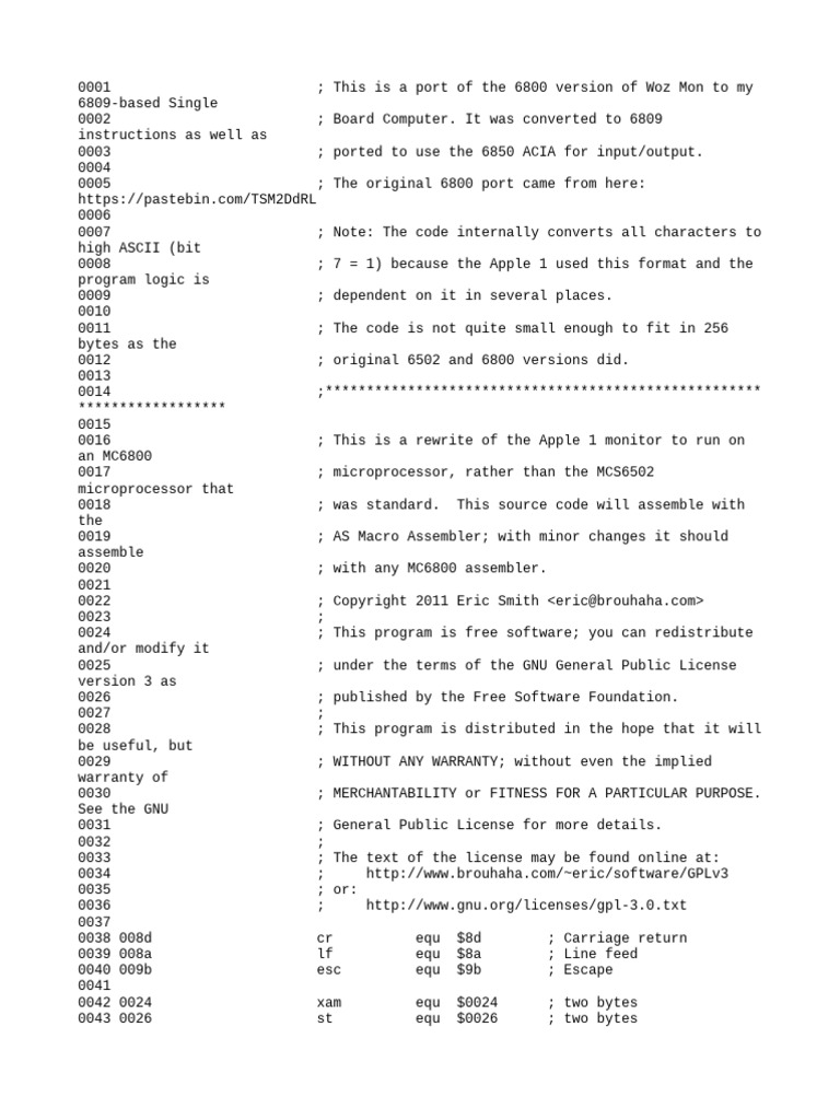 Wozmon LST | PDF | Assembly Language | Computer Hardware