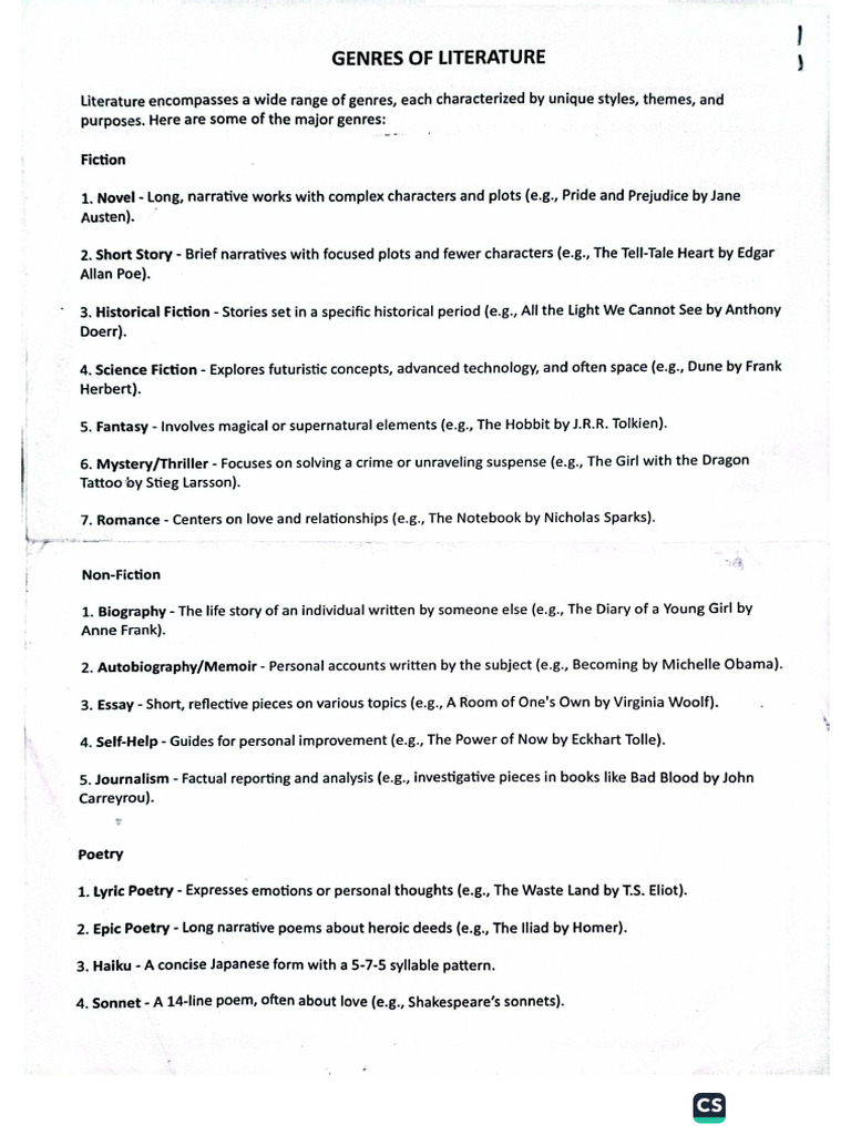 Genres of Literature English | PDF