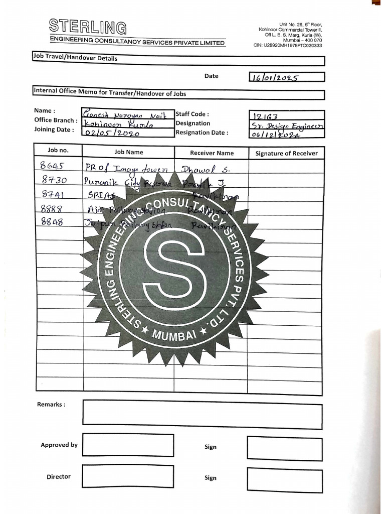 Internal Job Transfer Format-SEC | PDF