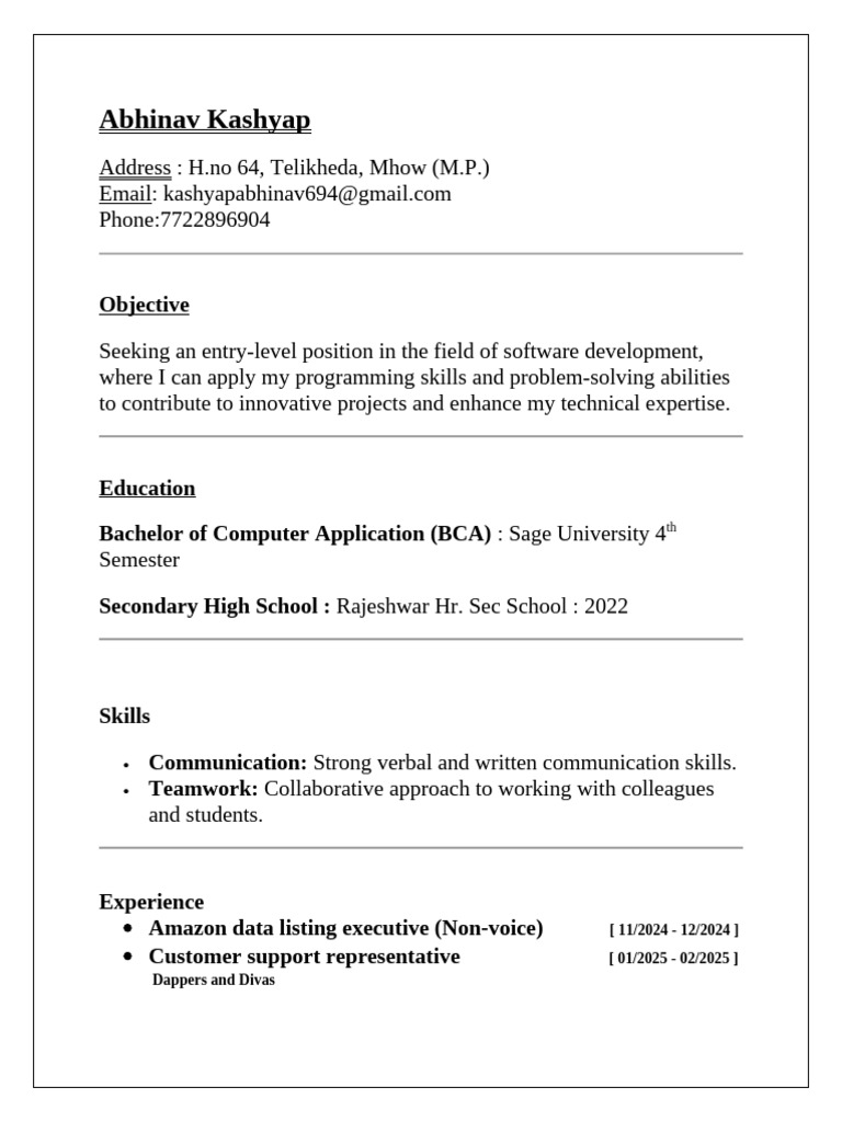 Abhinav Kashyap: Objective | PDF