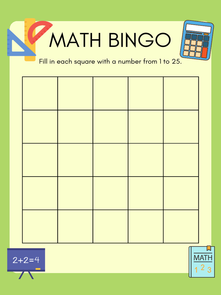 Math Bingo Board Worksheet | PDF