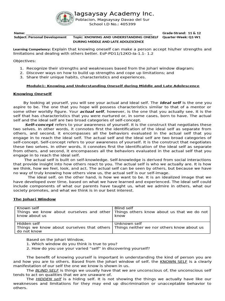 PERDEV_W1 | PDF | Self Concept | Self