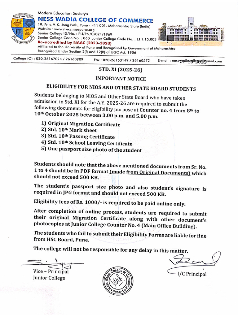 Eligibility Notice For Nios & Other State Board Students | PDF