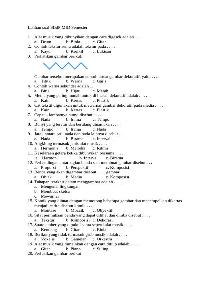 Latihan Soal SBdP MID Semester 2023 | PDF