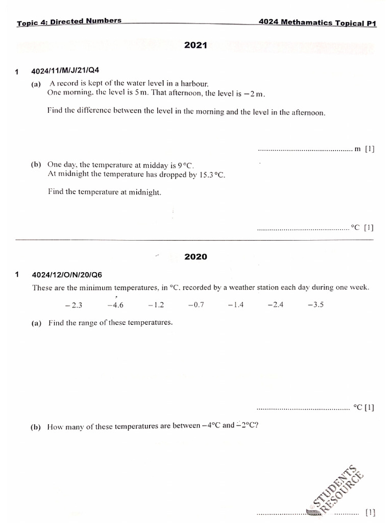 Topic 4 - Directed Numbers | PDF