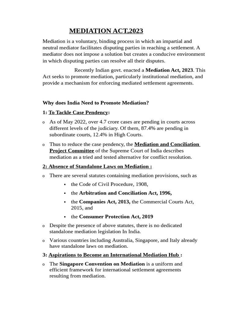 MEDIATION ACT 2023 | PDF | Mediation | Justice