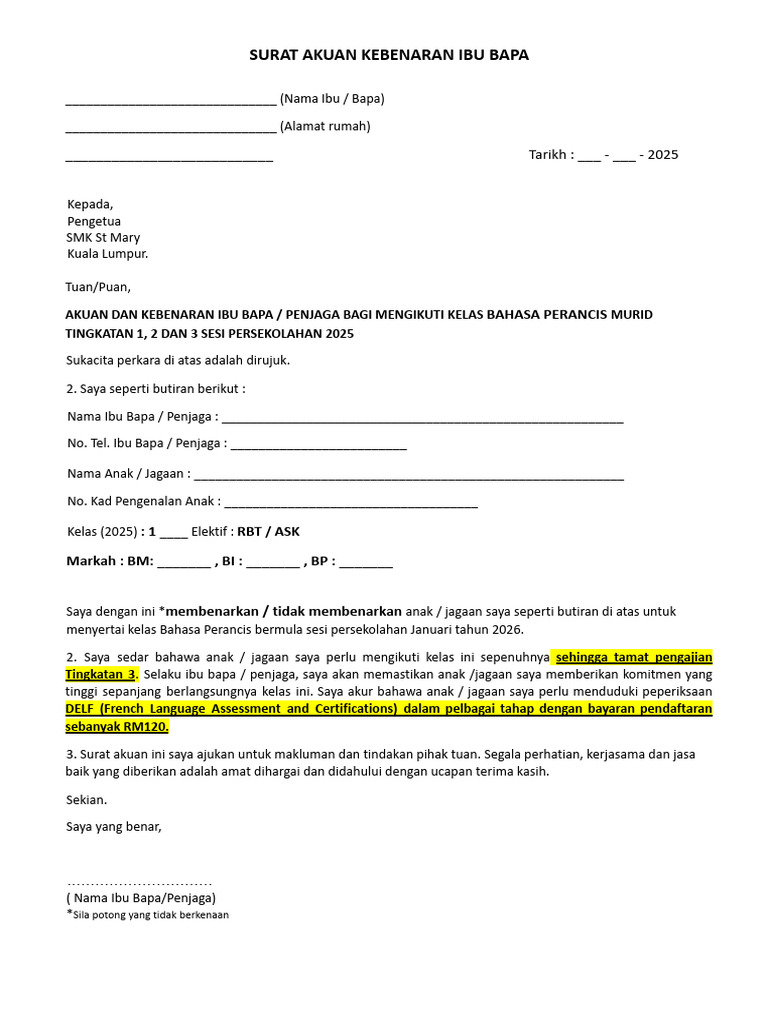 Surat Kebenaran Ibu Bapa BP Jan 2025 | PDF