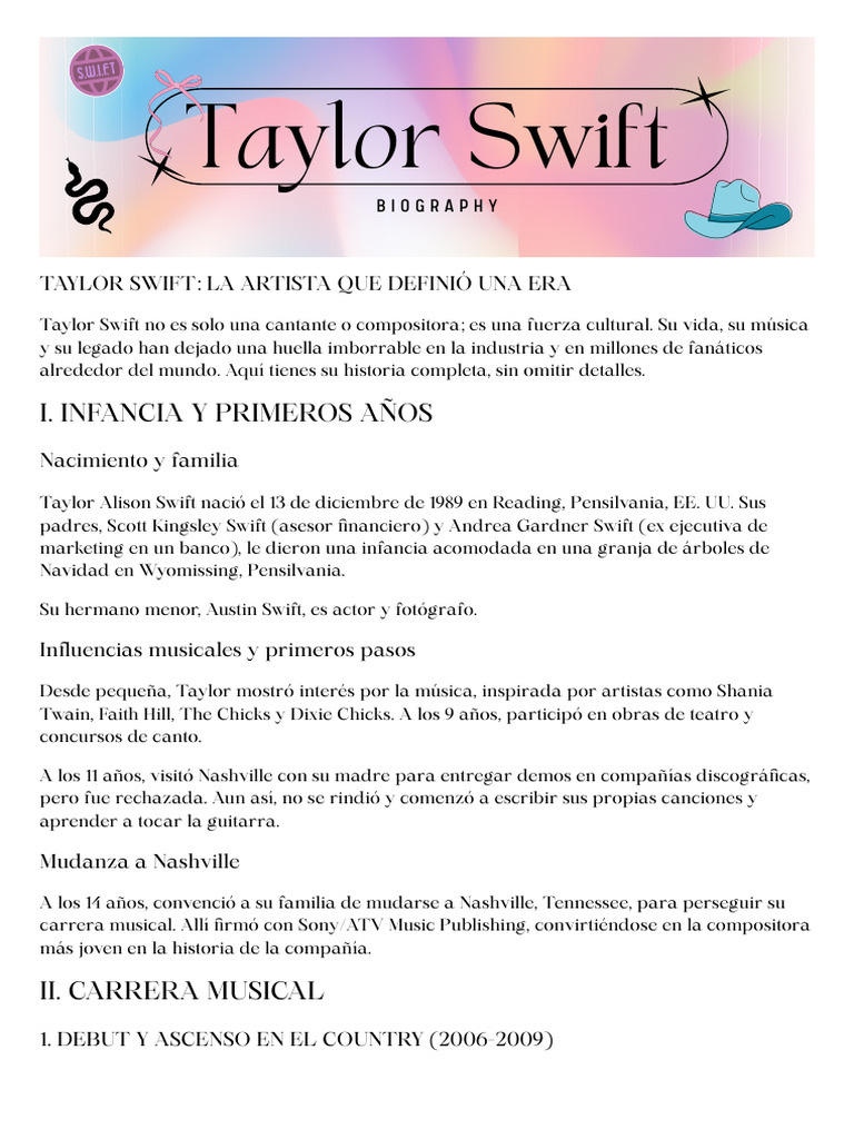 Biografía de Taylor Swift: Su Legado Musical | PDF | Taylor Swift ...