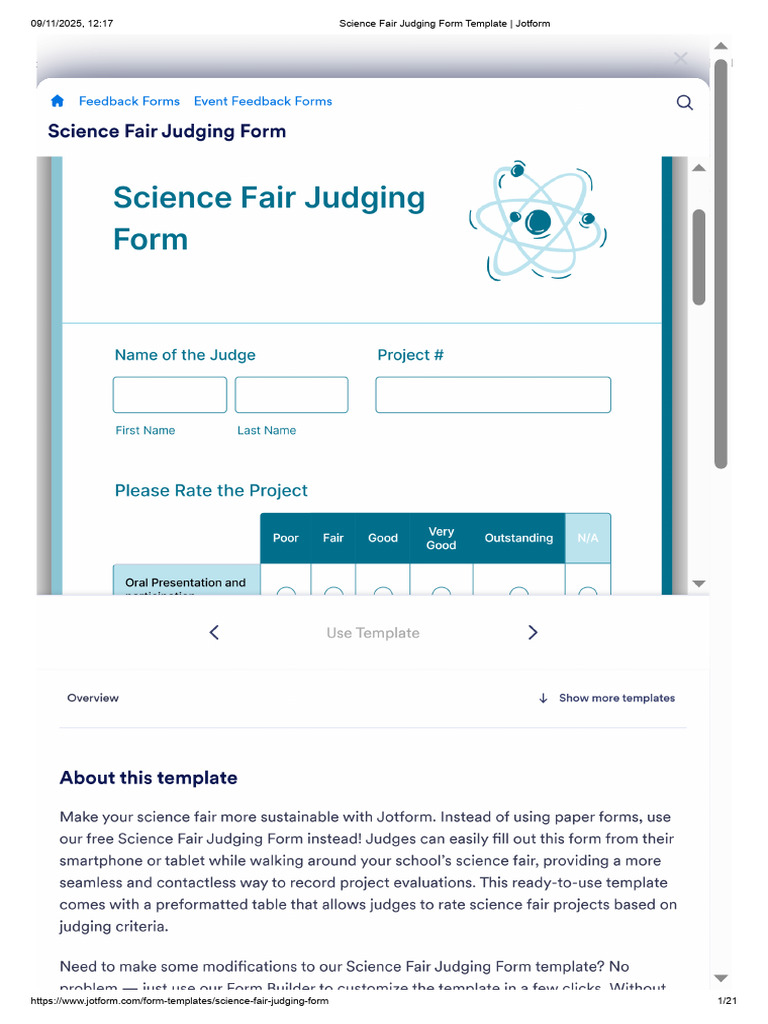 Science Fair Judging Form Template _ Jotform | PDF | Customer ...
