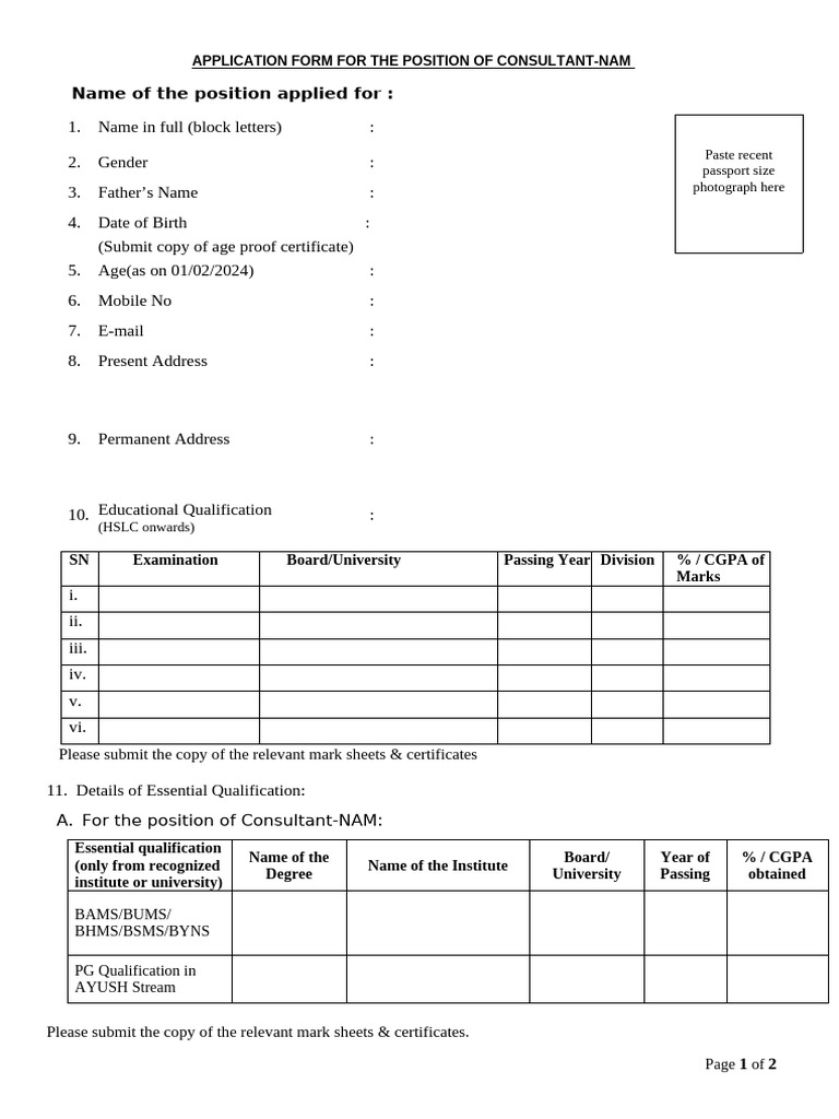 Consultant-NAM Application Form | PDF