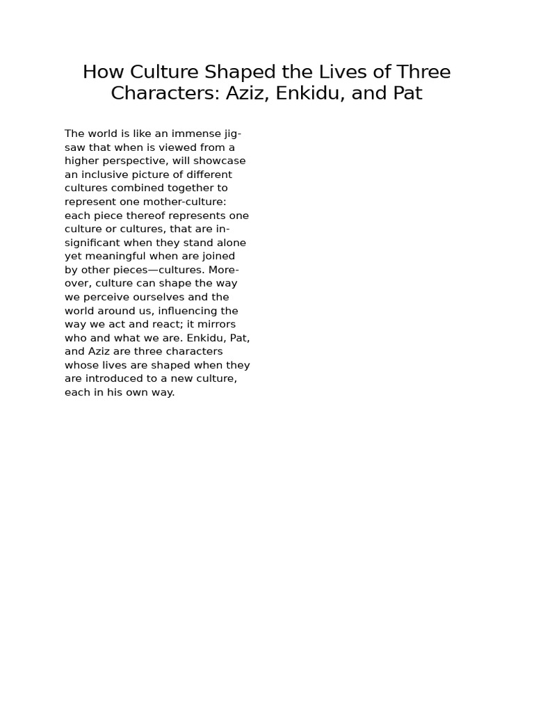How Culture Shaped The Lives of Three Characters | PDF