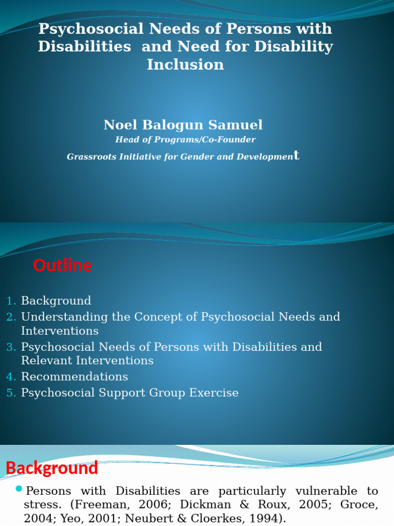 Psychosocial Needs of Persons With Disabilities and Need for Disability ...