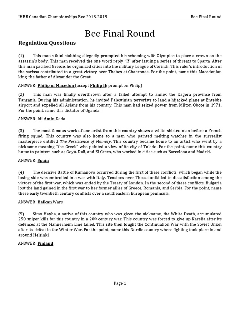 Canadian Championships Bee 2018-2019 | PDF | Vlad The Impaler