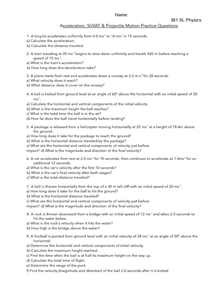 Physics Practice: Acceleration & Motion | PDF | Acceleration | Projectiles