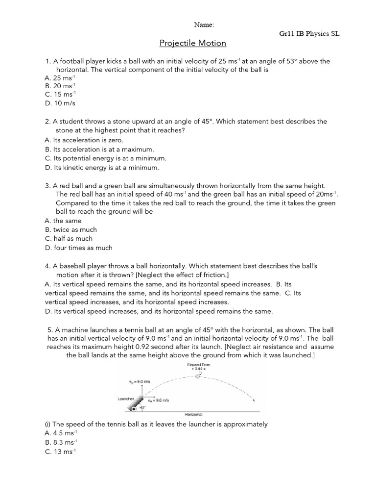 Projectile Motion Questions | PDF | Projectiles | Physical Quantities