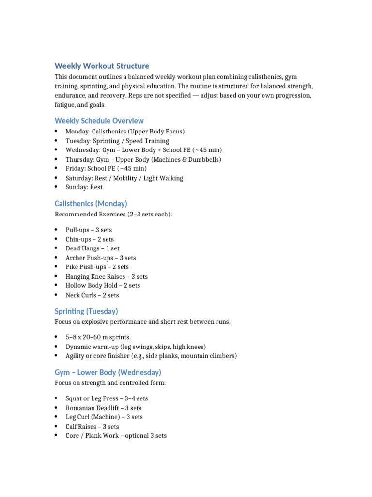 Weekly Workout Structure | PDF
