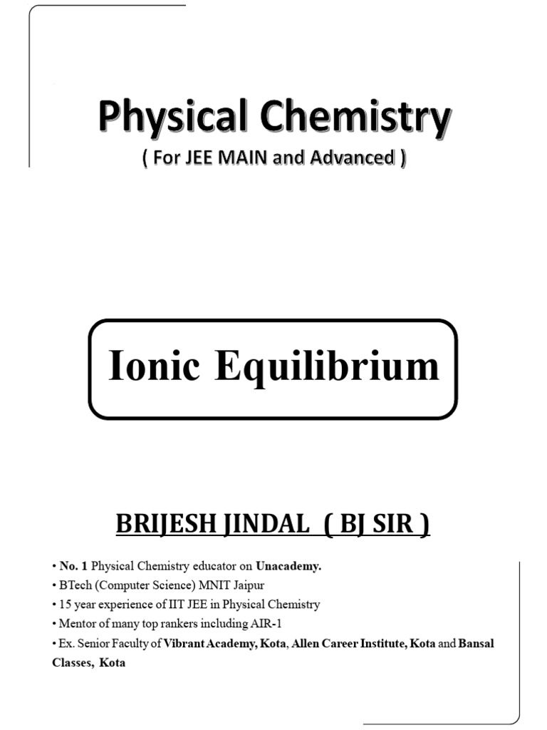 Ionic Equilibrium | PDF | Ph | Acid