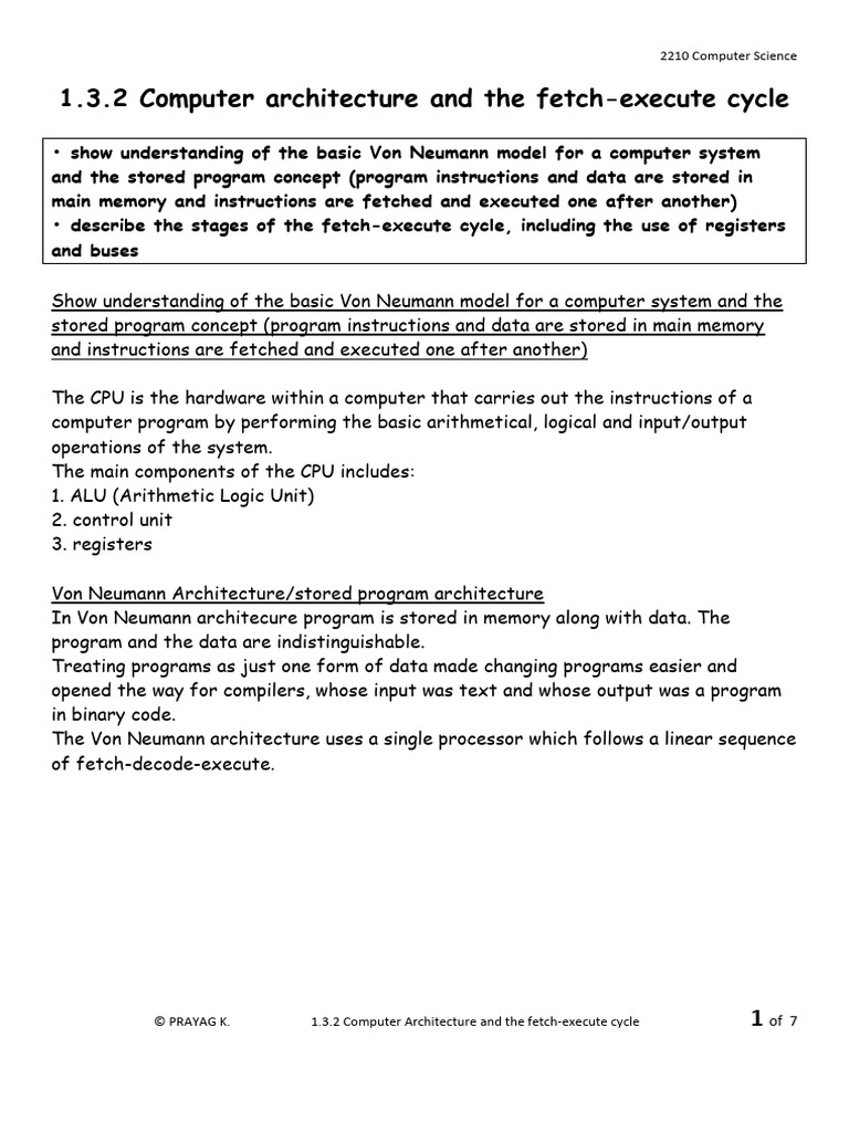 1.3.2 Computer Architecture and The Fetch-Execute Cycle | PDF | Central ...