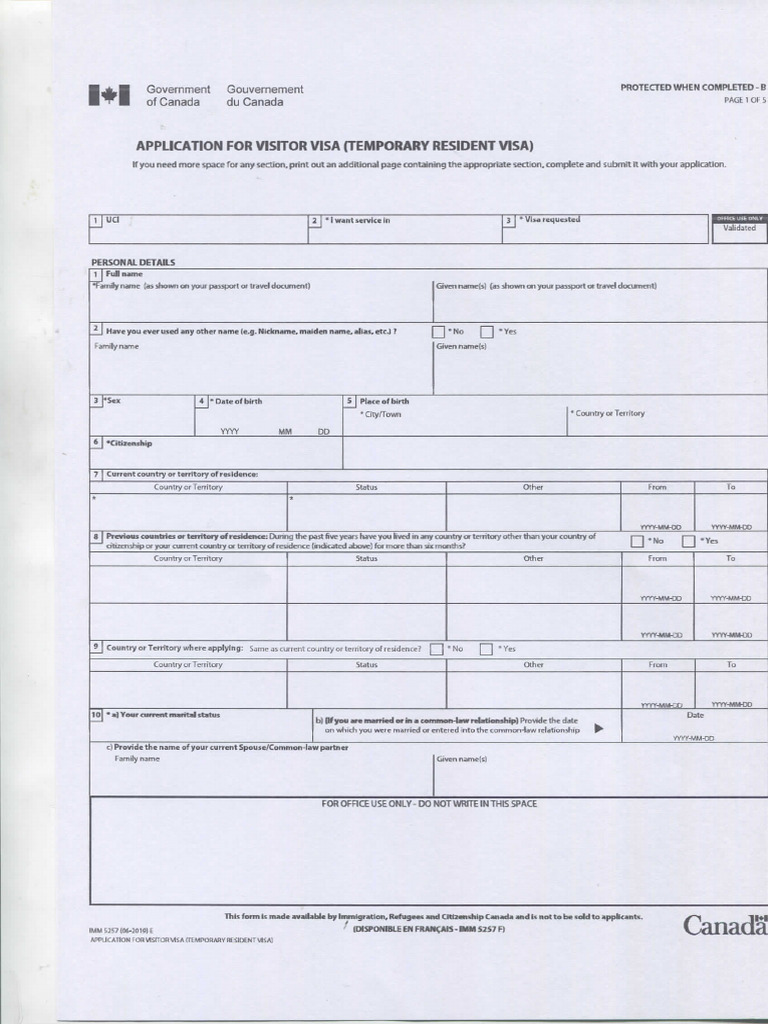 Application Visitor Form Canada 2 | PDF