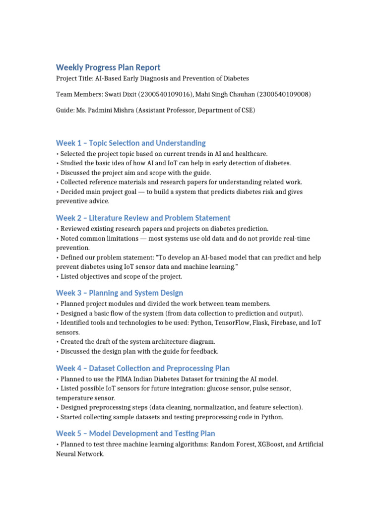 Weekly Progress Plan Report | PDF | Artificial Intelligence ...