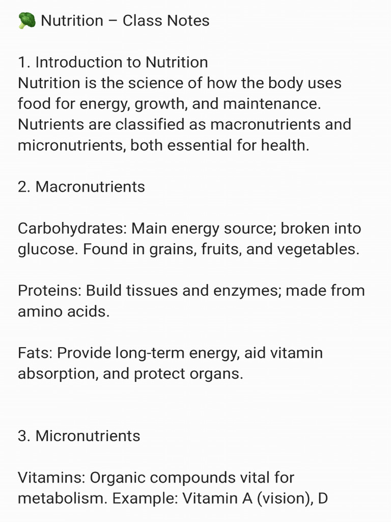 Nutrition Class Notes 251109 153006 | PDF