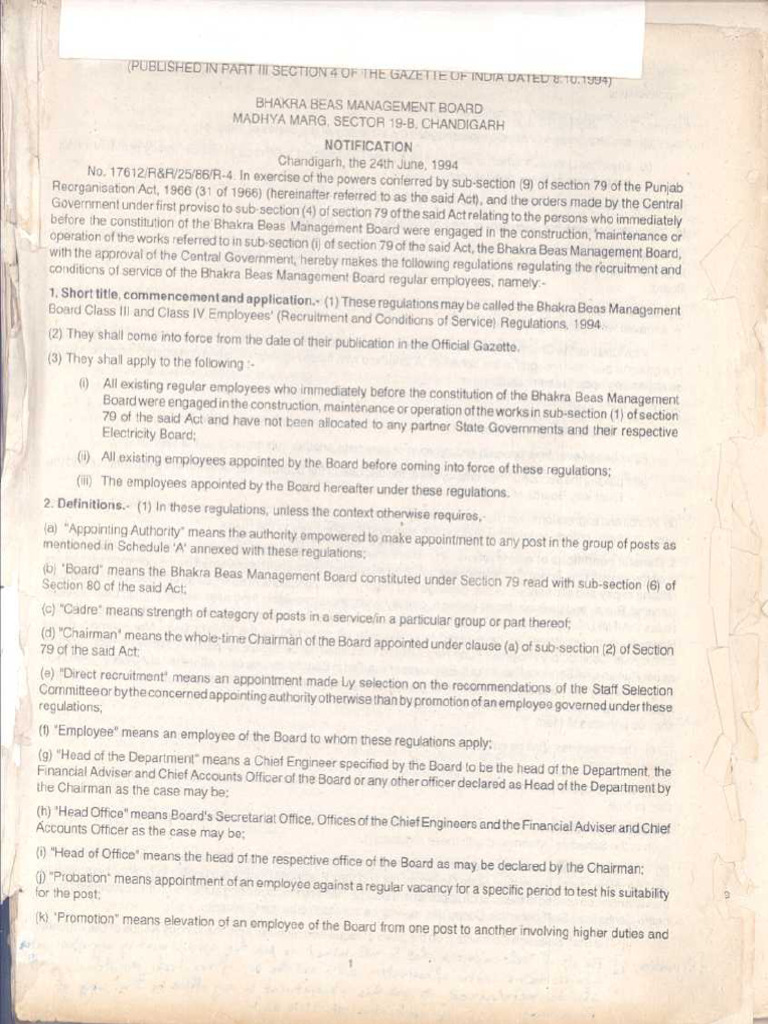 BBMB Regulation For Class III and IV - 1994 | PDF