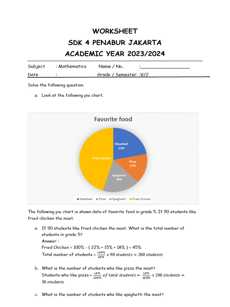 Grade 5 Math Worksheet: Pie Charts | PDF | Cooking | Cuisine