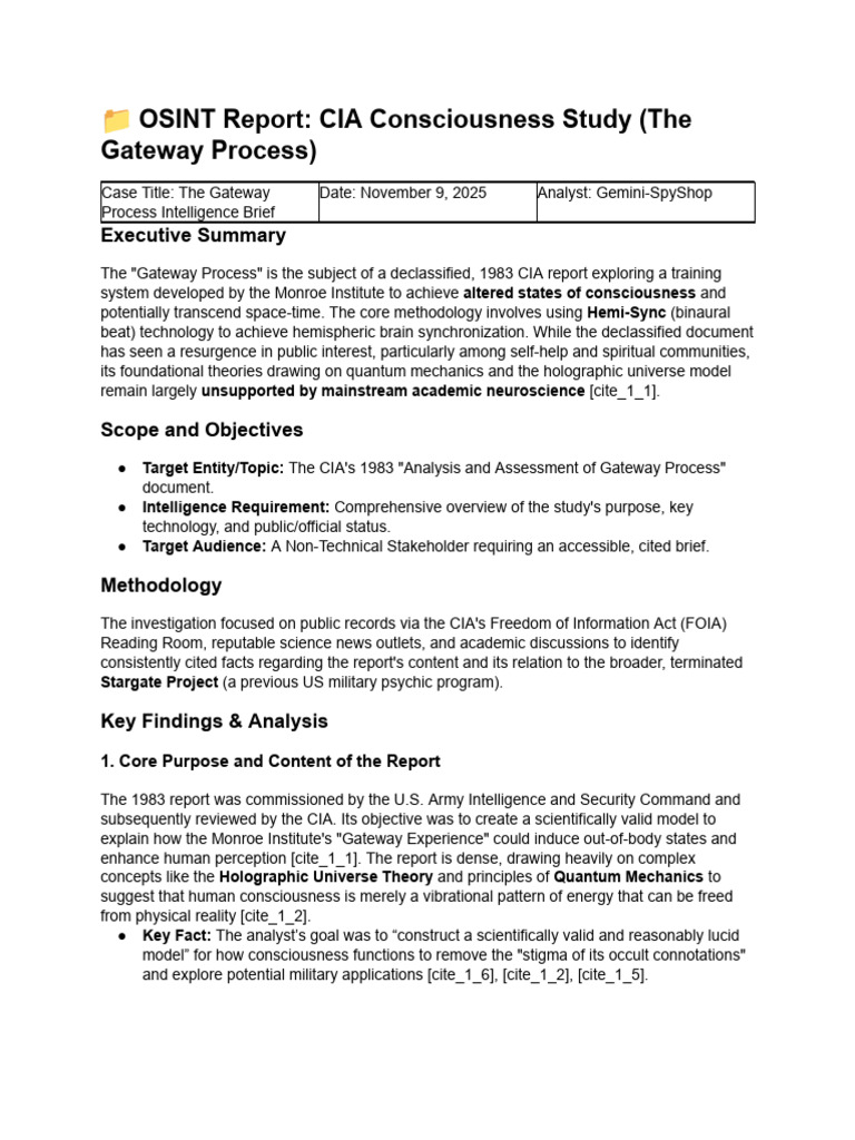 CIA Gateway Process Overview Report | PDF | Consciousness | Psychoanalysis