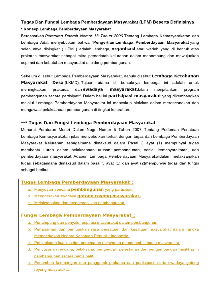 Tugas dan Fungsi LPM dalam Pemberdayaan | PDF