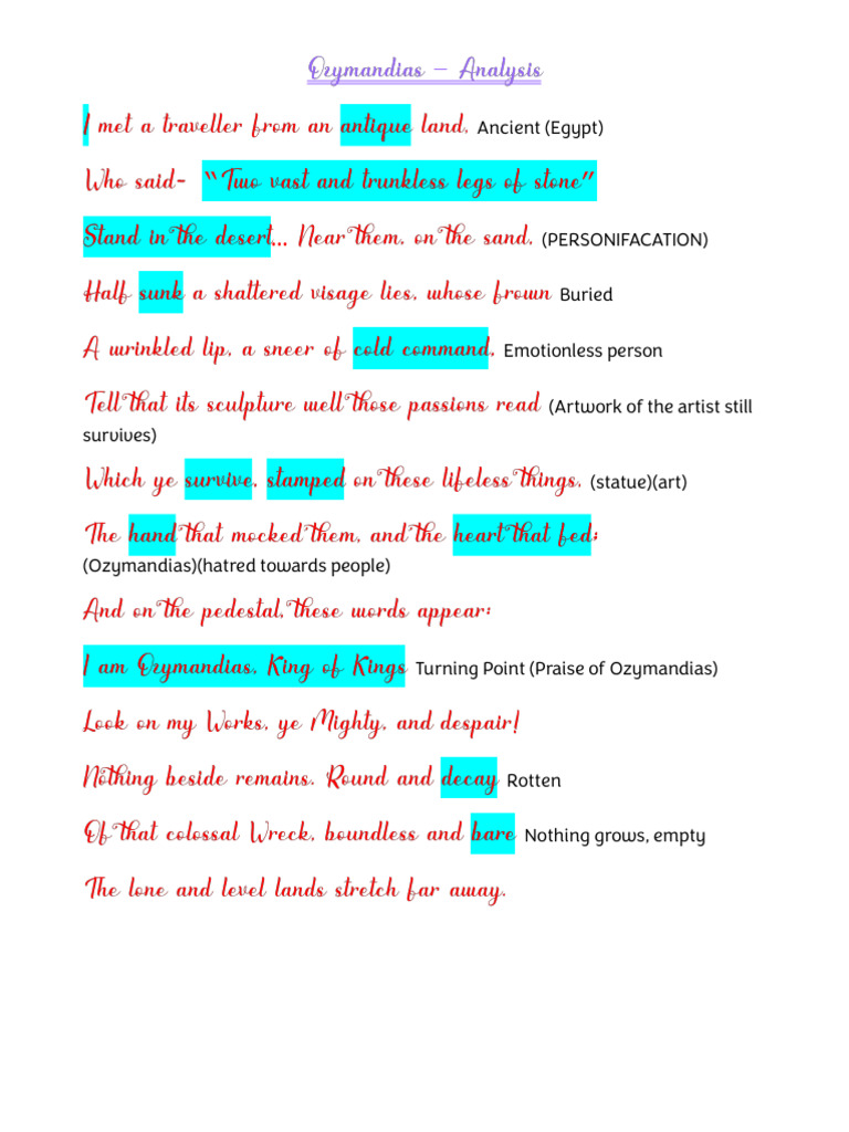 Ozymandias - Analysis | PDF