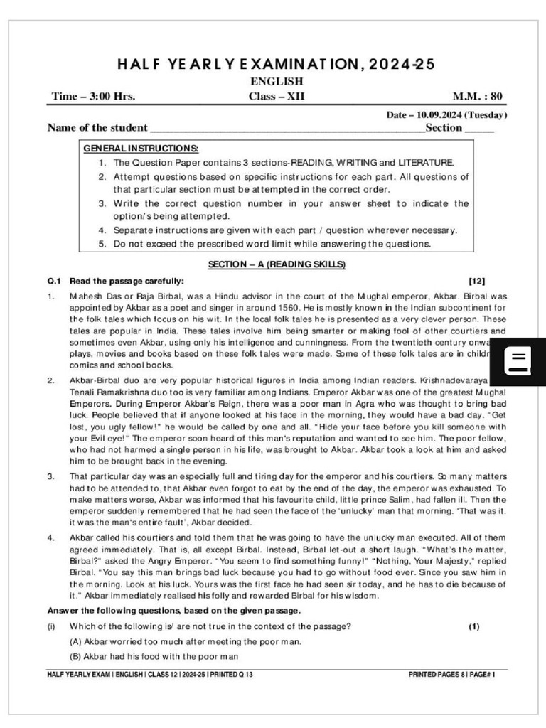 English Sample Paper | PDF