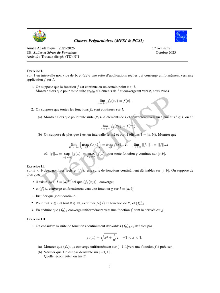 Suites de Fonctions et Convergence | PDF | Analyse mathématique ...