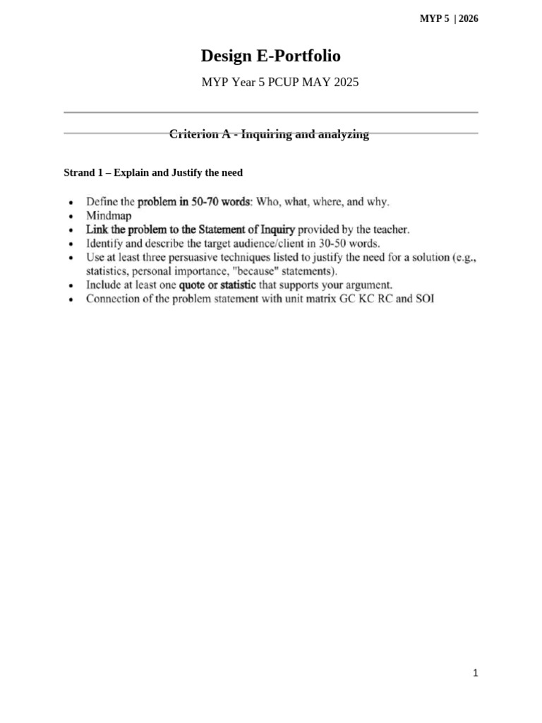 MYP 5 Design E-Portfolio Guide | PDF