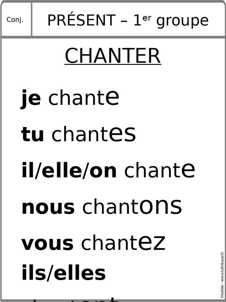 Conjugaison du verbe "chanter" au présent | PDF