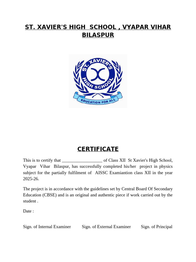 Certificate Class Xii | PDF