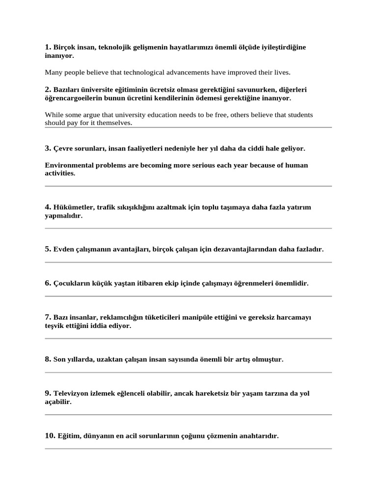 B1 Essay Sentence Translation | PDF