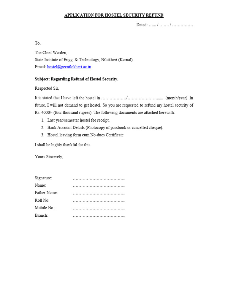 Hostel Leaving and Security Form | PDF