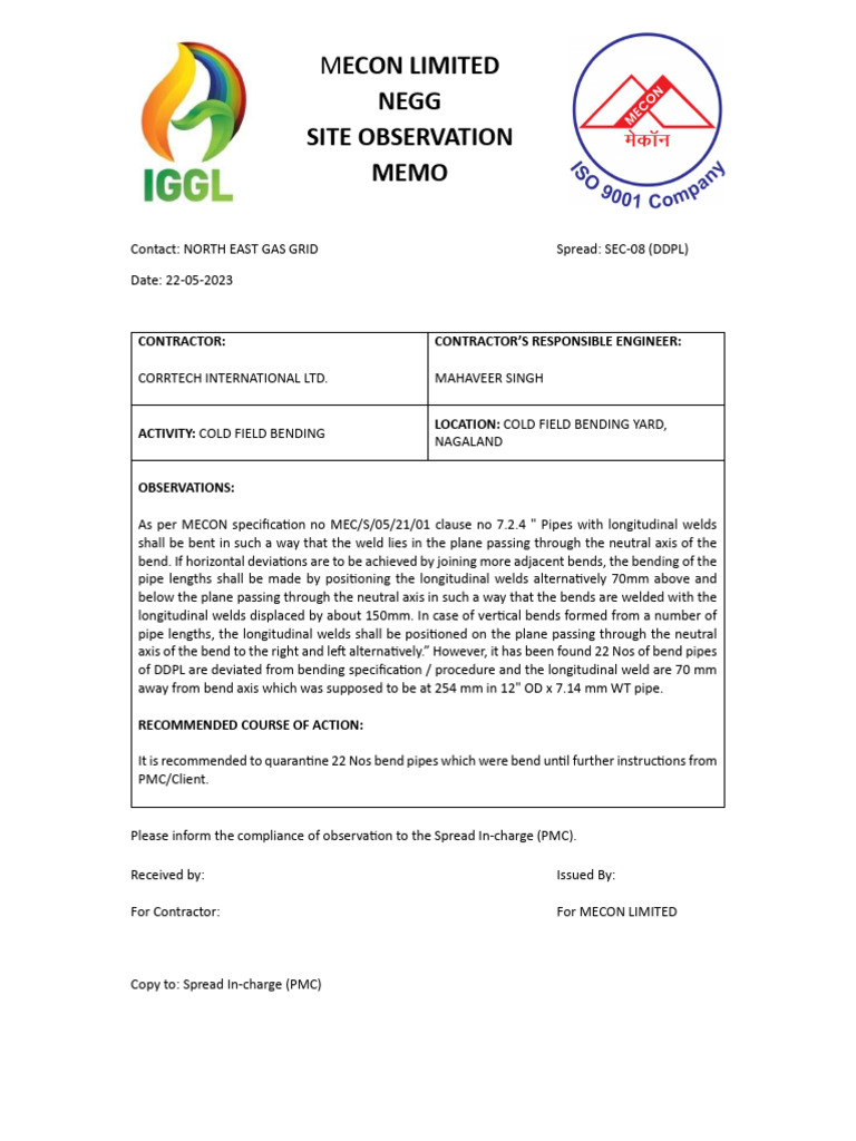Site Observation Report NEGG Sec-08 | PDF
