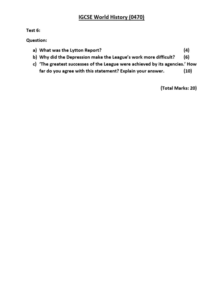 IGCSE World History Test 6 Questions | PDF