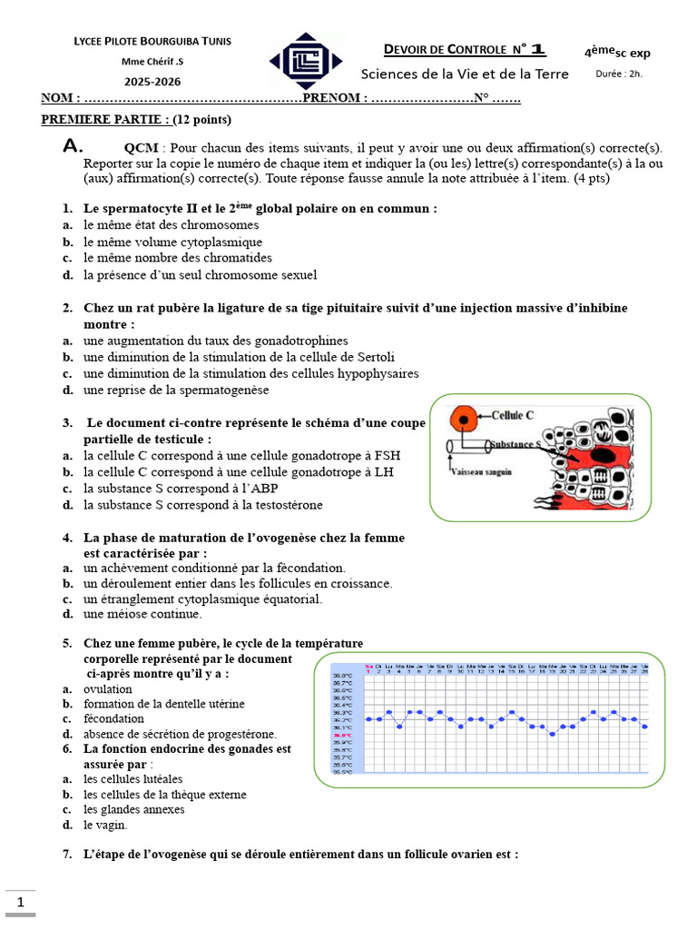 Devoir de contrôle SVT 4ème : Reproduction | PDF | Ovaire | Système ...
